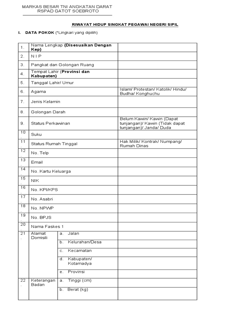 Profil PNS dan Riwayat Hidup | PDF