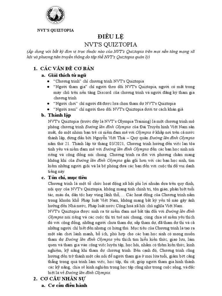 Điều Lệ NVT's Quiztopia | PDF