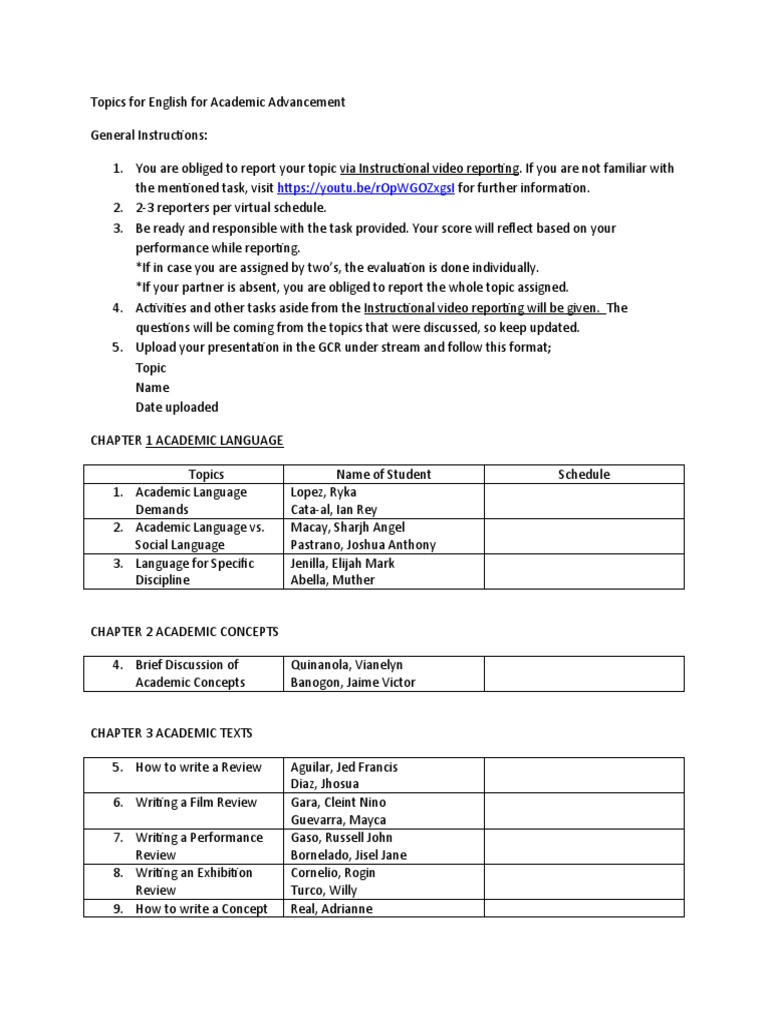Topics For English For Academic Advancement (GAS12A) | PDF | Language ...