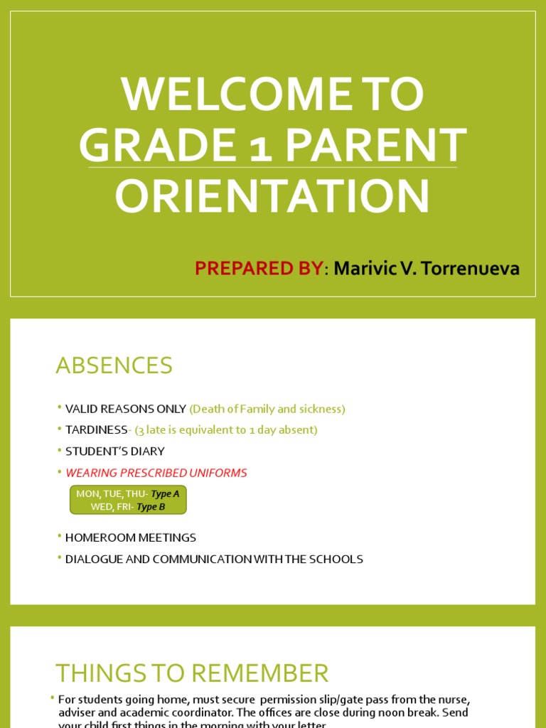 Grade 1 Parent Orientation | PDF