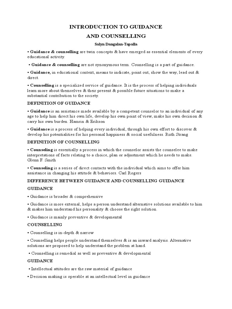 Introduction to Guidance and Counselling | PDF | Psychotherapy | Nursing