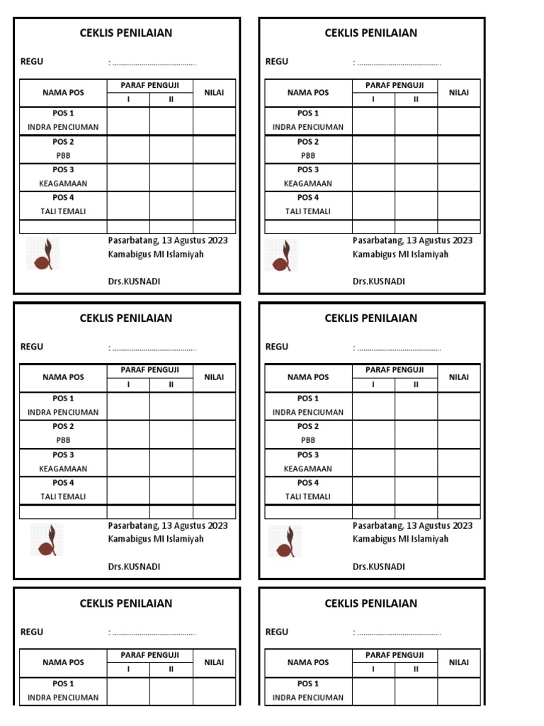 CEKLIS PENILAIAN Wide Game | PDF