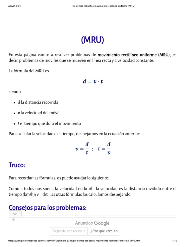 Mru 1 | PDF | Velocidad | Mecanica clasica