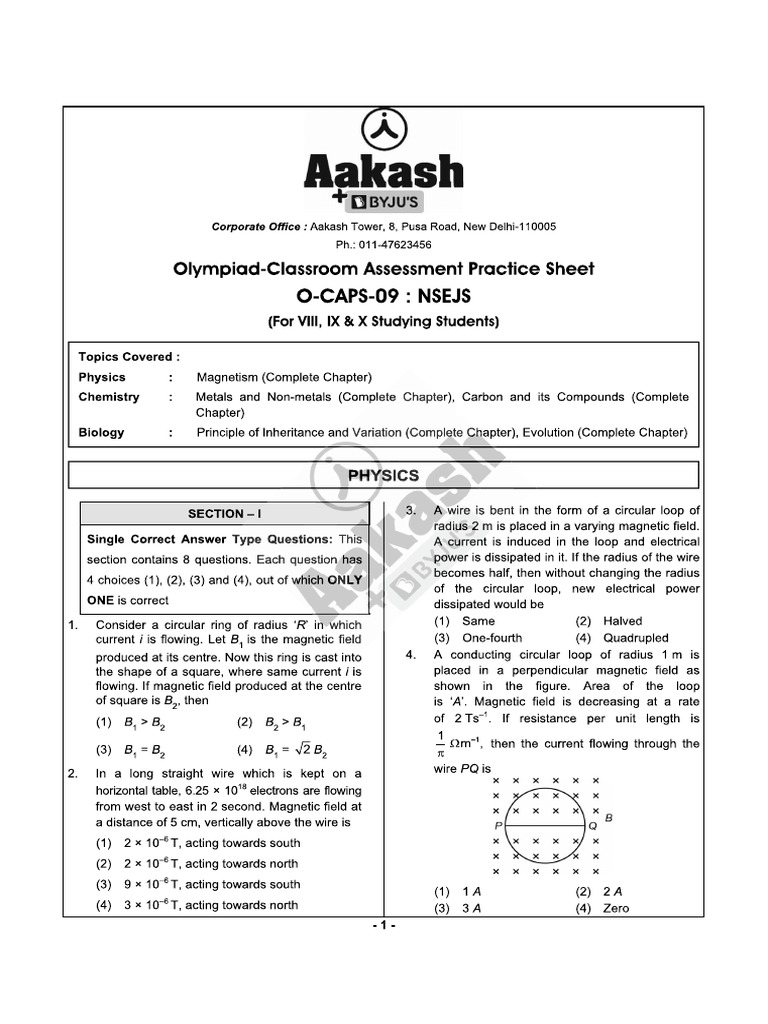 10X CBSE-1 09 NSEJS Practice Sheet O-Caps 2022-09!12!2022 Assignment | PDF