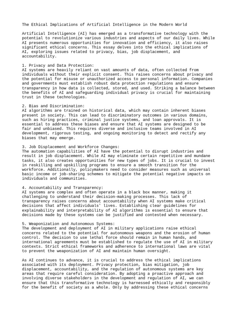 The Ethical Implications of Artificial Intelligence in The Modern World | Download Free PDF ...