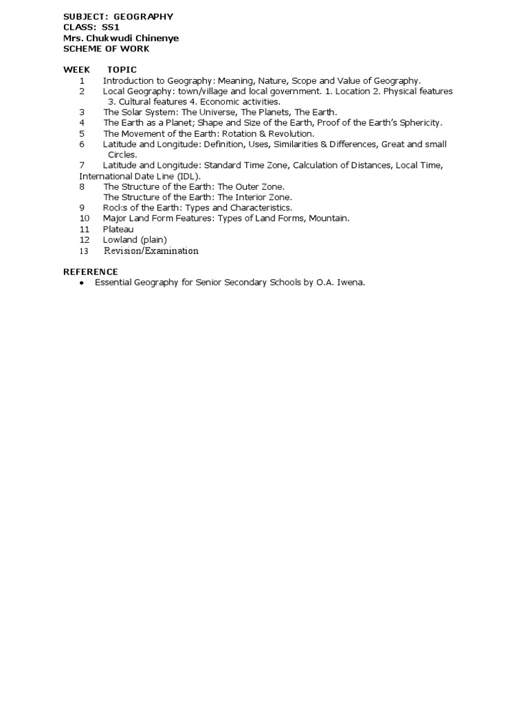 SS1 Geography Scheme of Work | PDF | Planets | Rock (Geology)