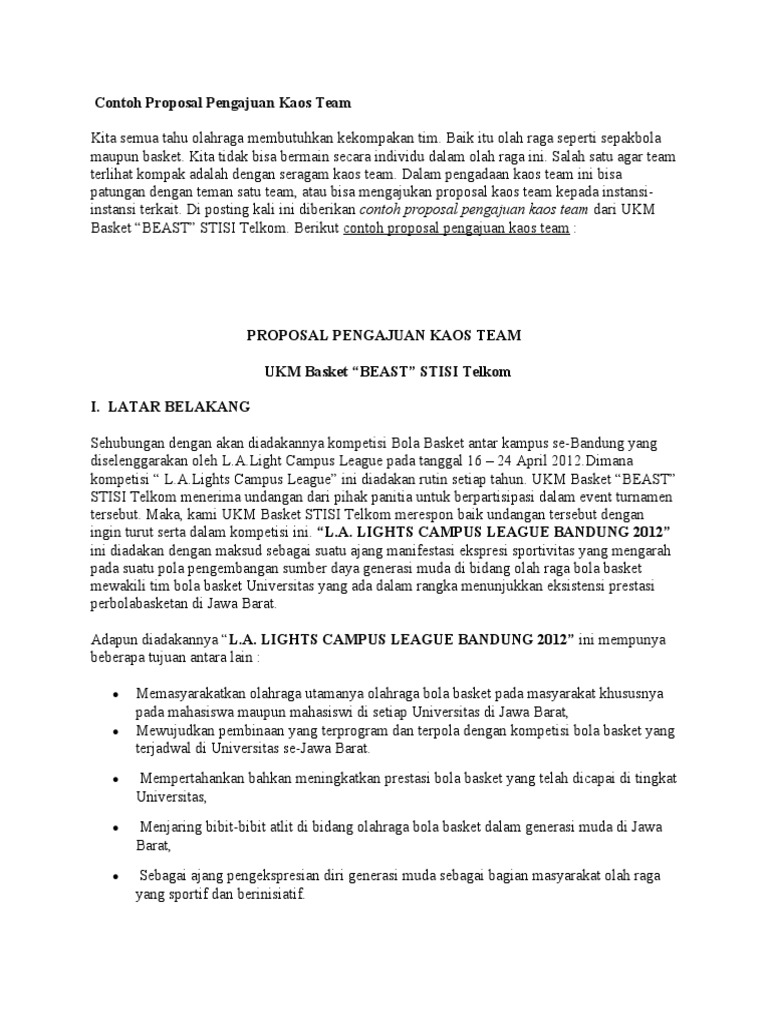Contoh Proposal Pengajuan Kaos Team | PDF