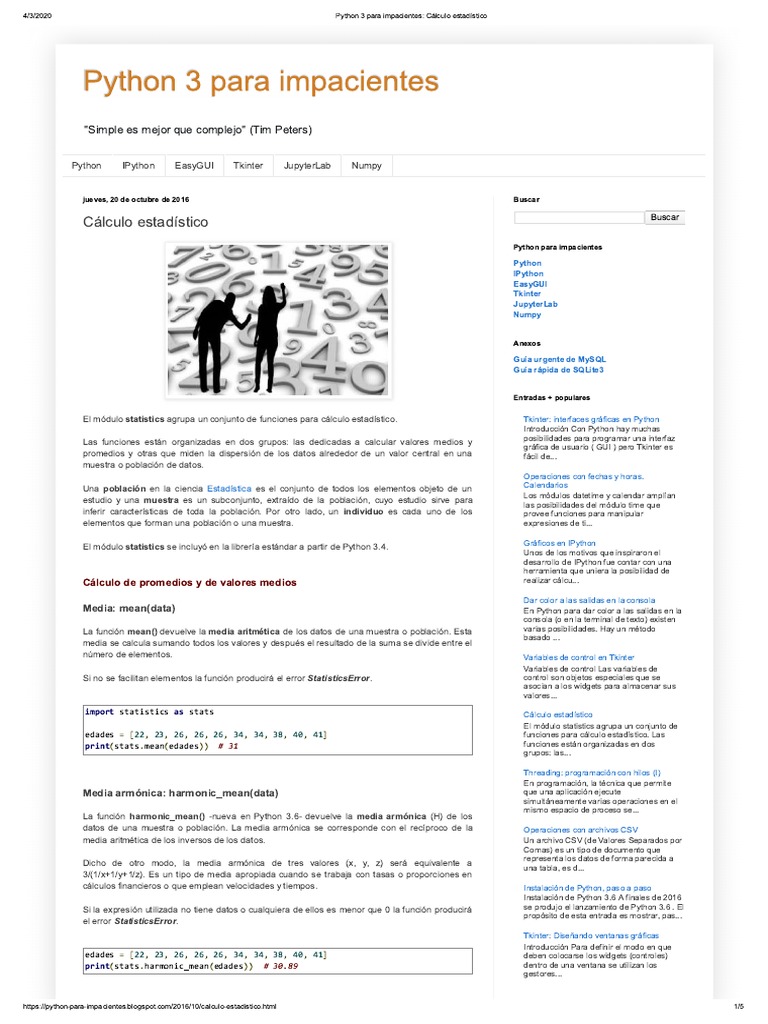 Python 3 para Impacientes - Cálculo Estadístico | PDF