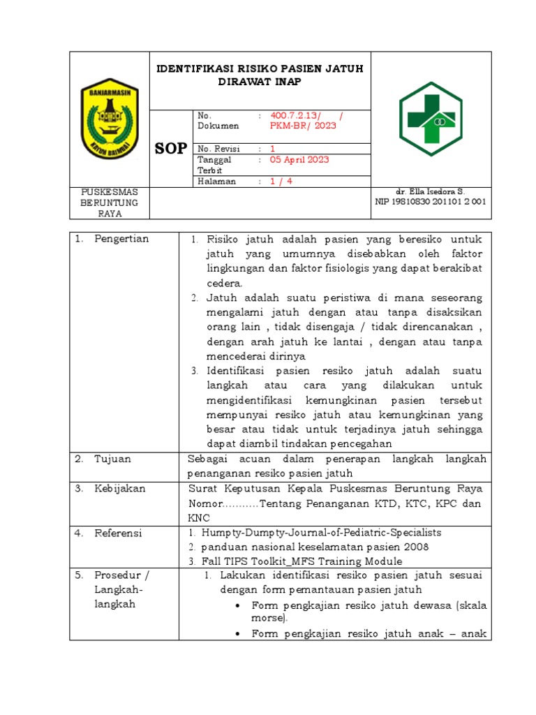SOP Risiko Jatuh Pasien Inap | PDF