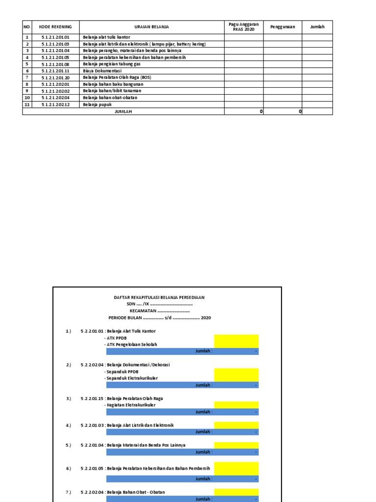 Rekap Belanja Pesediaan BOS SD | PDF Rekap Belanja Pesediaan BOS SD | PDF