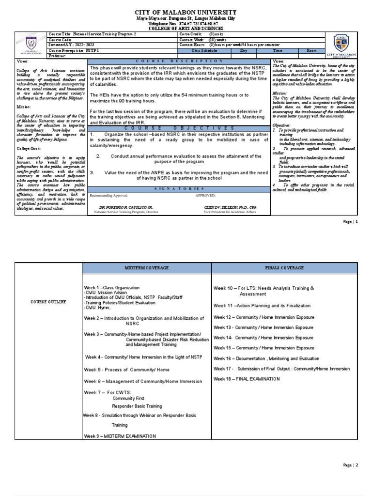 Obe Syllabus NSTP CWTS2 | PDF