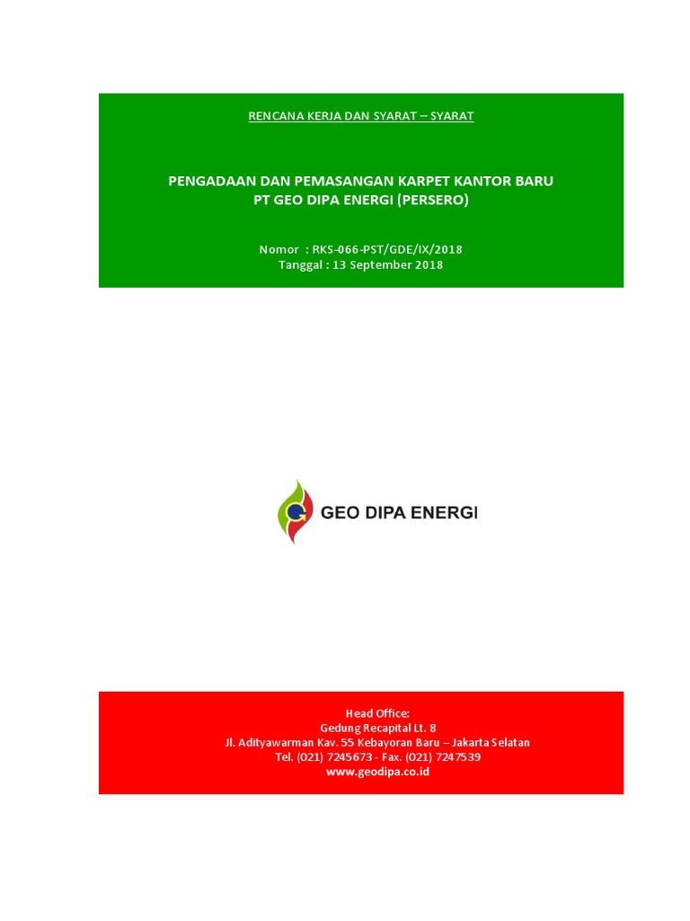 RKS Pengadaan Dan Pemasangan Karpet Kantor Baru PT GDE 1 | PDF | Teknologi & Rekayasa
