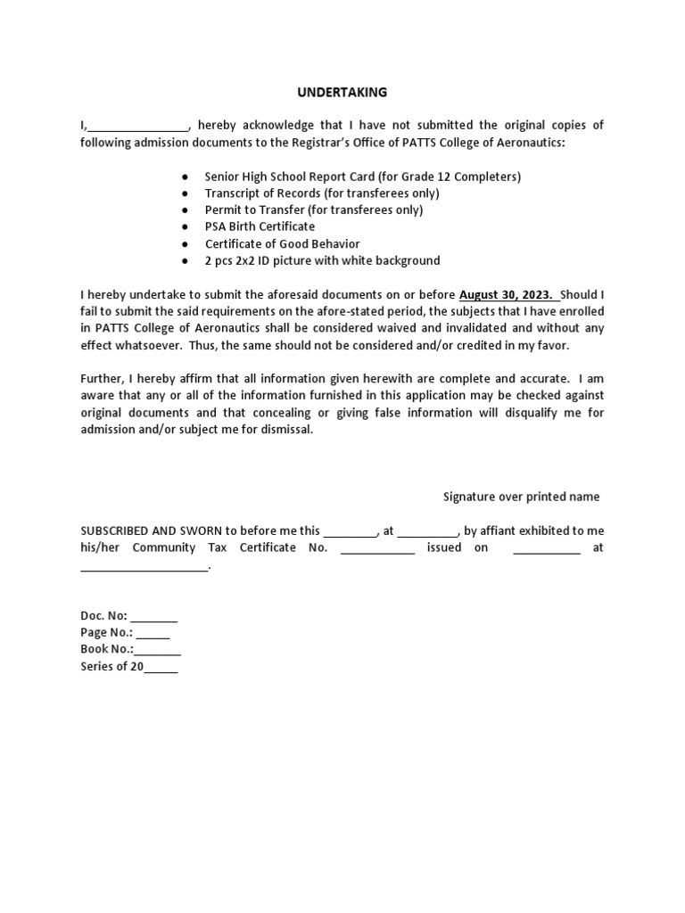 Undertaking New College - Name | PDF