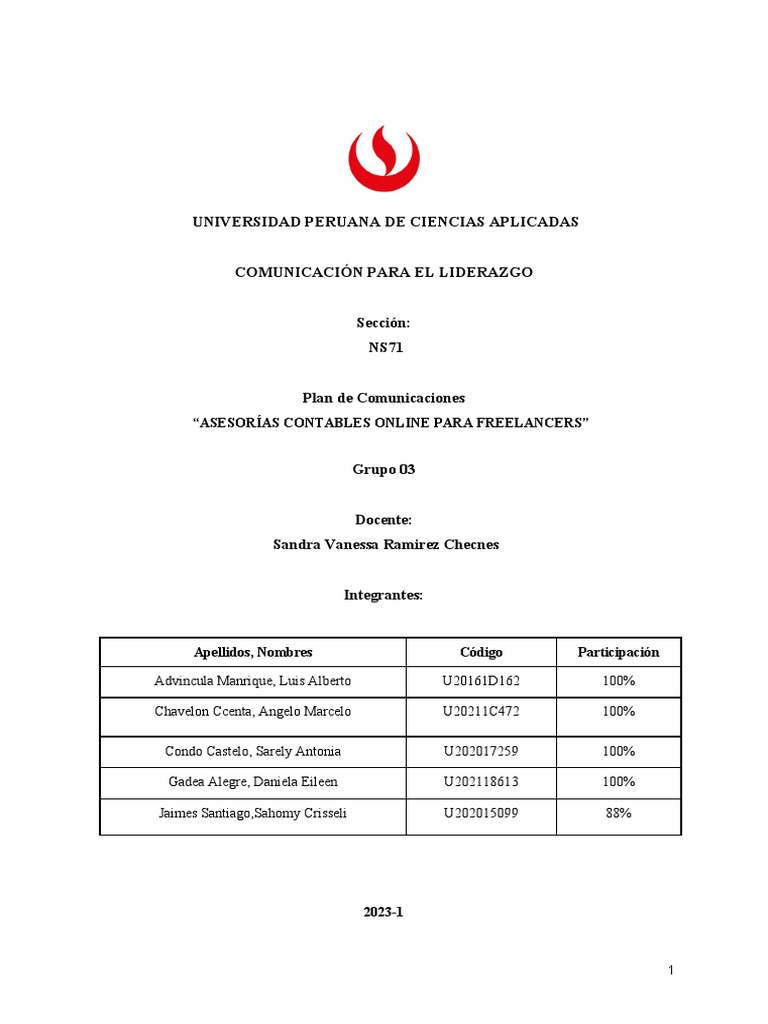 Tf Plan De Comunicaciones Grupo 3 Pdf Crecimiento Personal Y