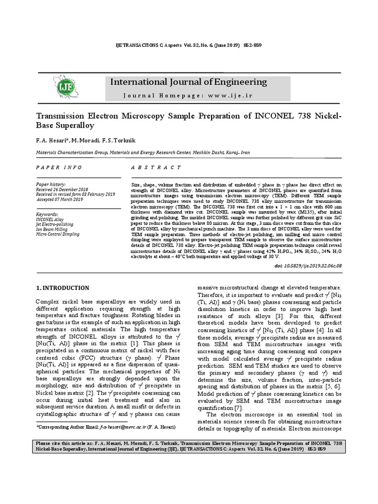 TEM Sample Prep for INCONEL 738 | PDF | Transmission Electron ...