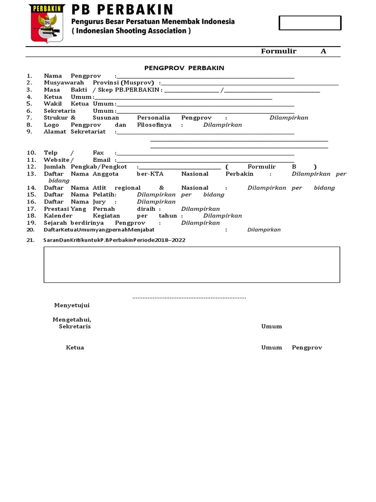 Formulir Database Keanggotaan Perbakin | PDF