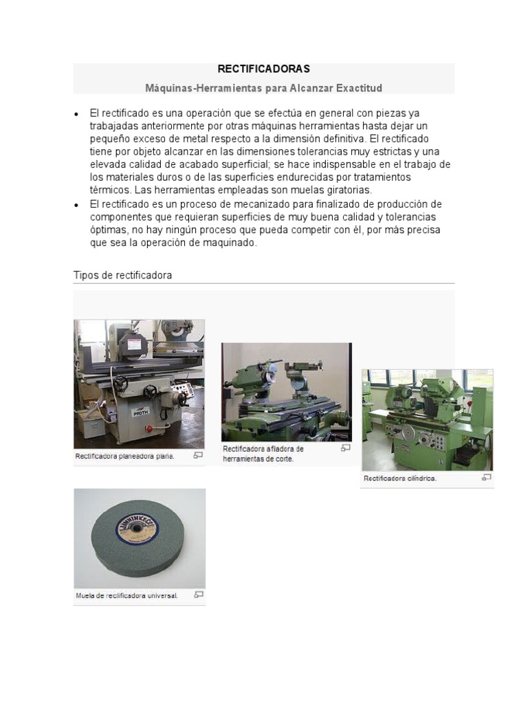 RECTIFICADORAS | PDF | Rectificado (corte abrasivo) | Eje