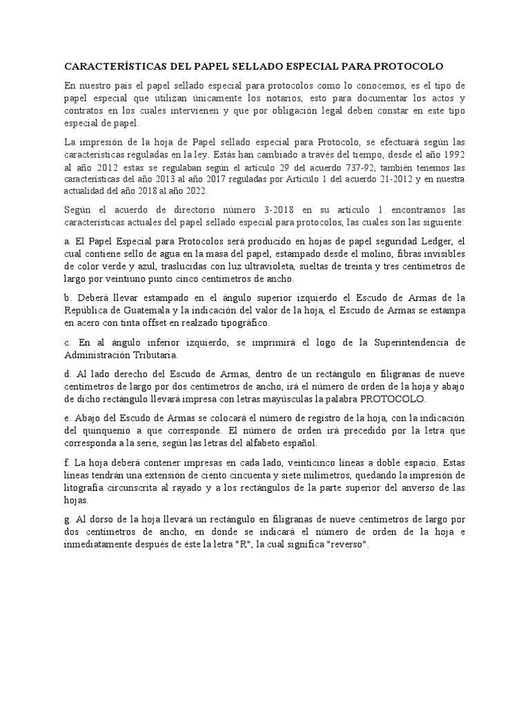 Características del Papel Sellado Protocolo | PDF | Hogar, jardinería y ...