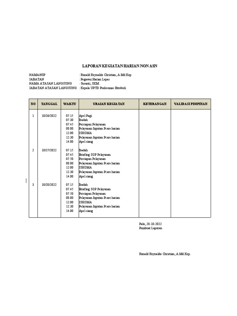 Format Laporan Harian | PDF