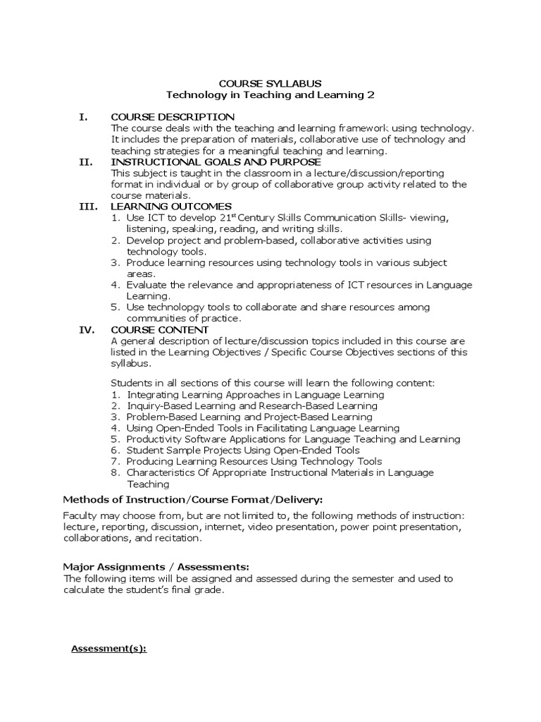 TTL 2 Syllabus | PDF