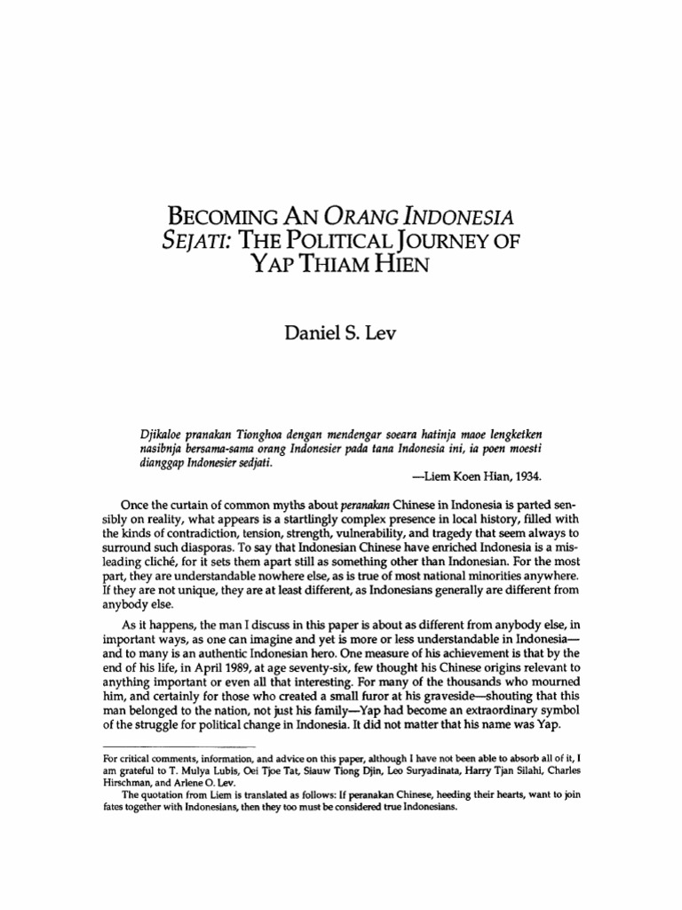 Daniel Lev - Becoming An Orang Indonesia Sejati | PDF | Indonesia