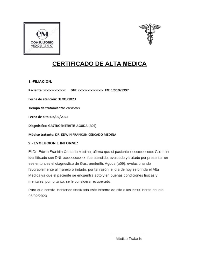 Certificado de Alta Medica | PDF