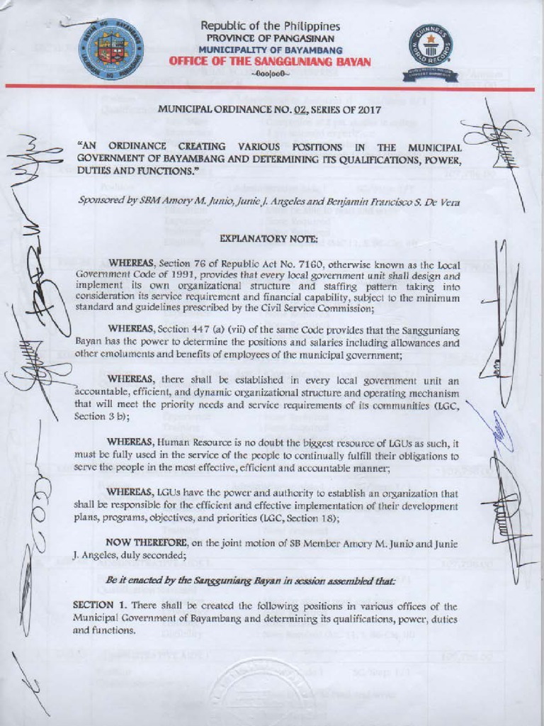 Sample Ordinance, Creation of Position | PDF