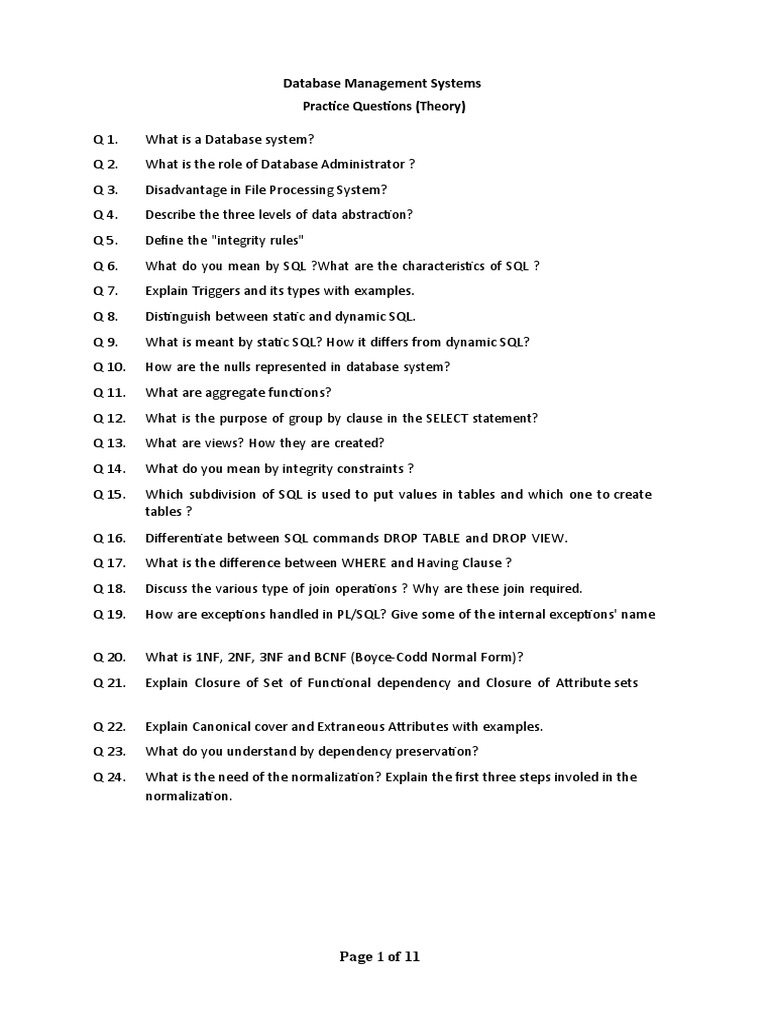 Practice Questions For Theory - DBMS | PDF | Relational Database | Databases