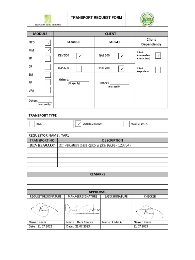Transport Request Form Template | PDF