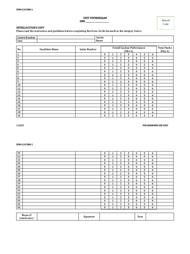 Speaking Mark Sheets Intelocutor | PDF | Linguistics | Cultural ...