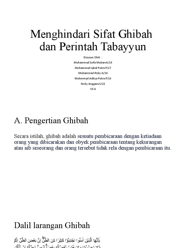 Menghindari Sifat Ghibah dan Perintah Tabayun | PDF