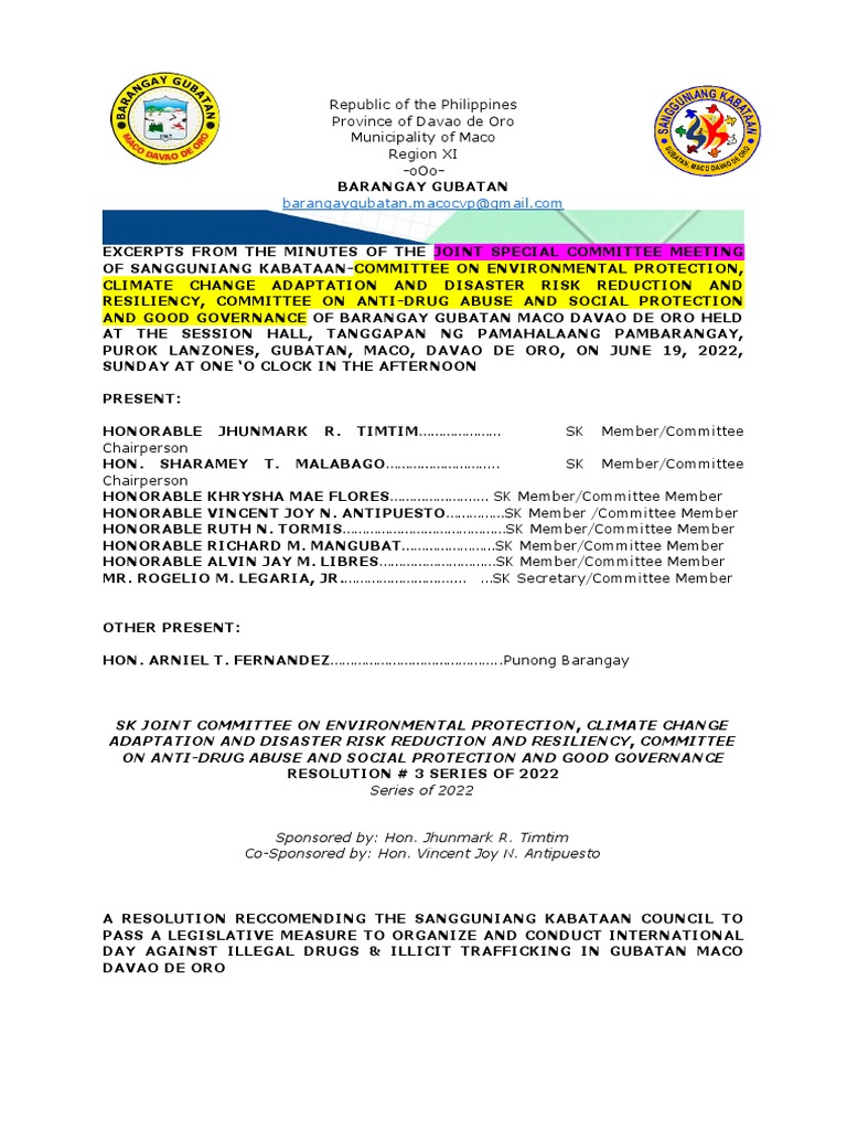 SK Committee Joint Resolution 3 | PDF