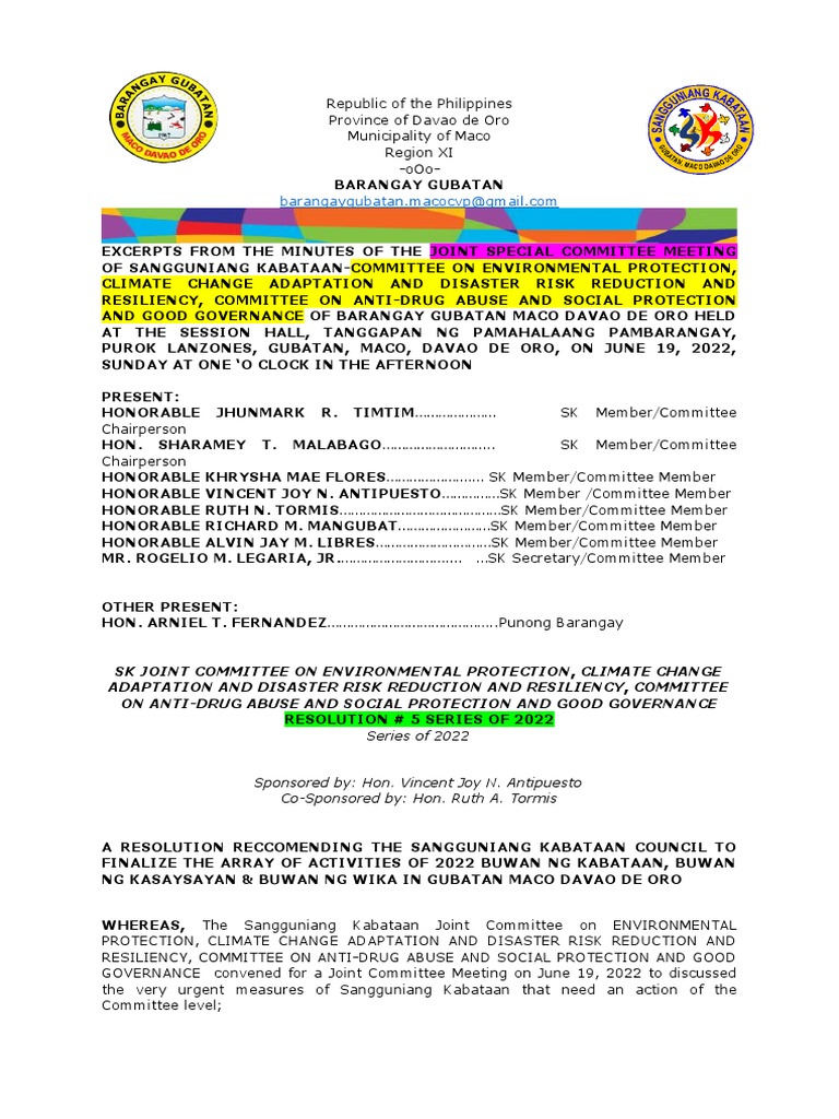 SK COMMITTEE JOINT RESOLUTION 5 | PDF