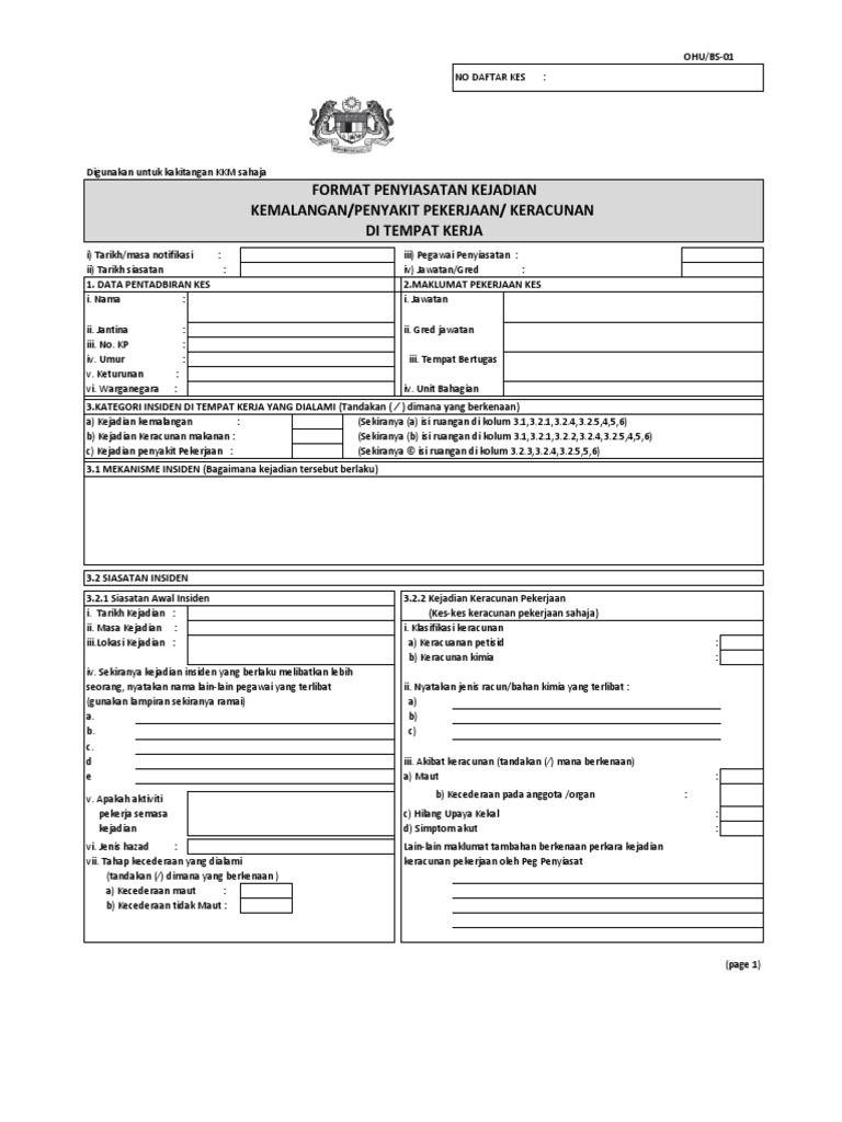Format Borang Siasatan Ohu Bs 01 PDF | PDF