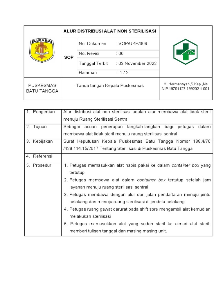 Sop Alur Distribusi Alat Non Sterilisasi | PDF