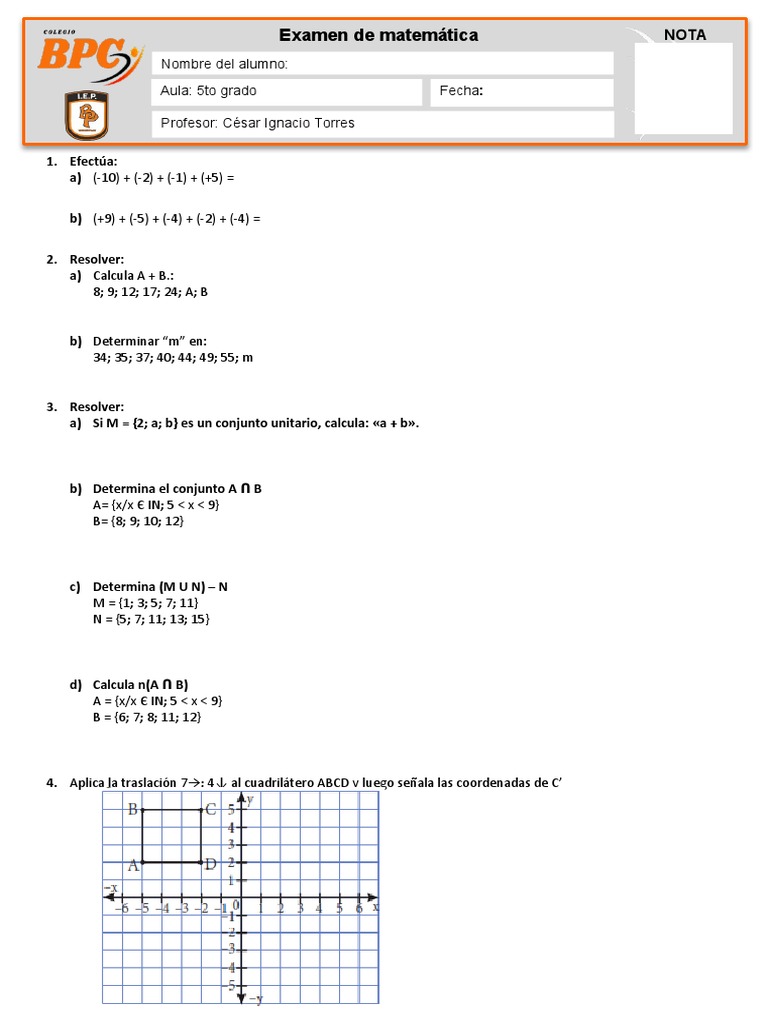 Ejercicios de Matemáticas 5to Grado | PDF