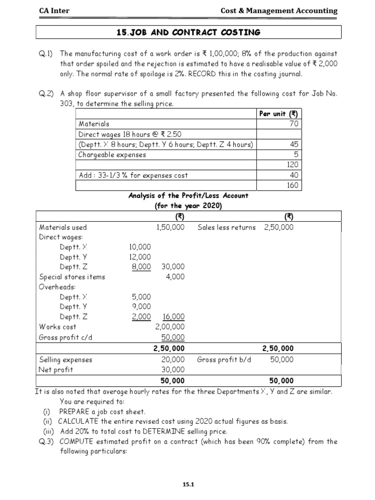 15 Job And Contract Costing Pdf Cost Expense