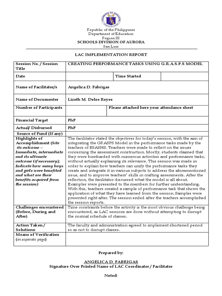 LAC-SESSION-COMPLETION-REPORT-TEMPLATE-1 | PDF | Behavior Modification ...