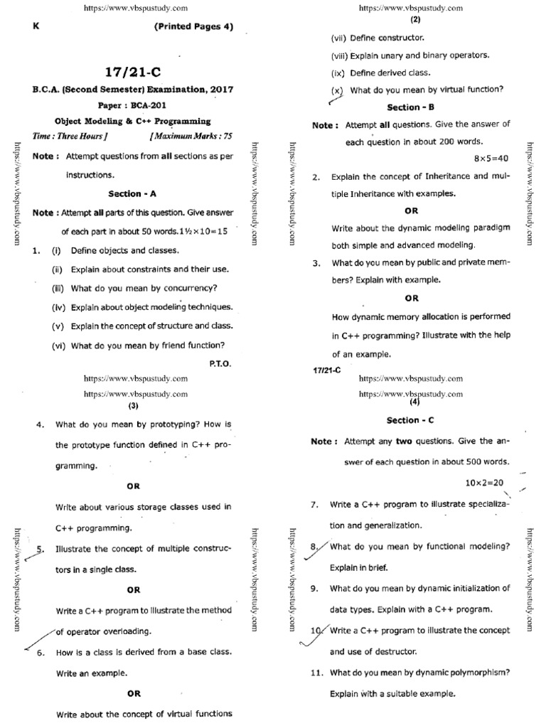 Bca 2 Sem Object Modeling and CPP Programming 21 C 2017 | PDF