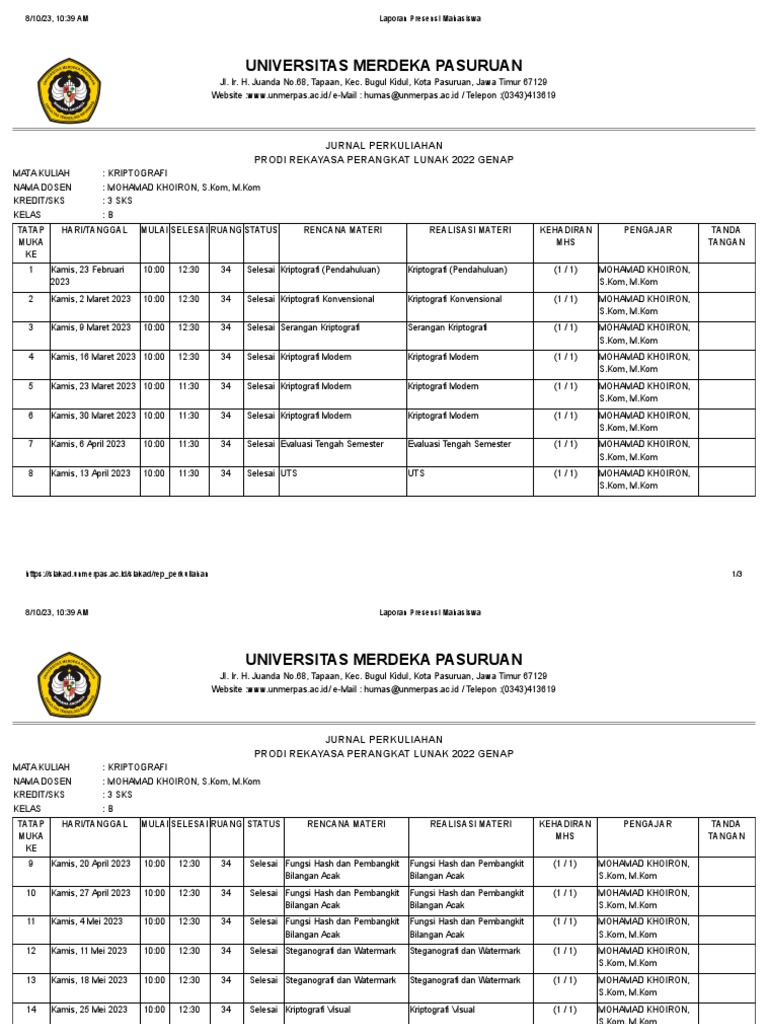 Laporan Jurnal Perkuliahan Kriptografi | PDF