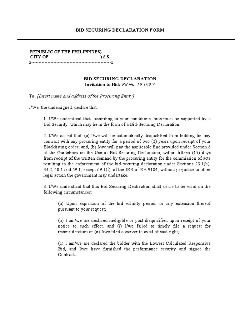 BID SECURING DECLARATION FORM | PDF