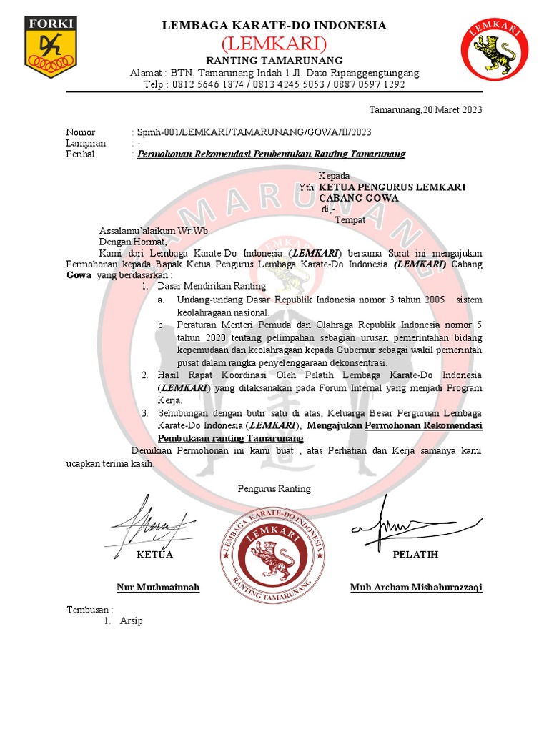 Surat Permohonan Pembukaan Ranting | PDF