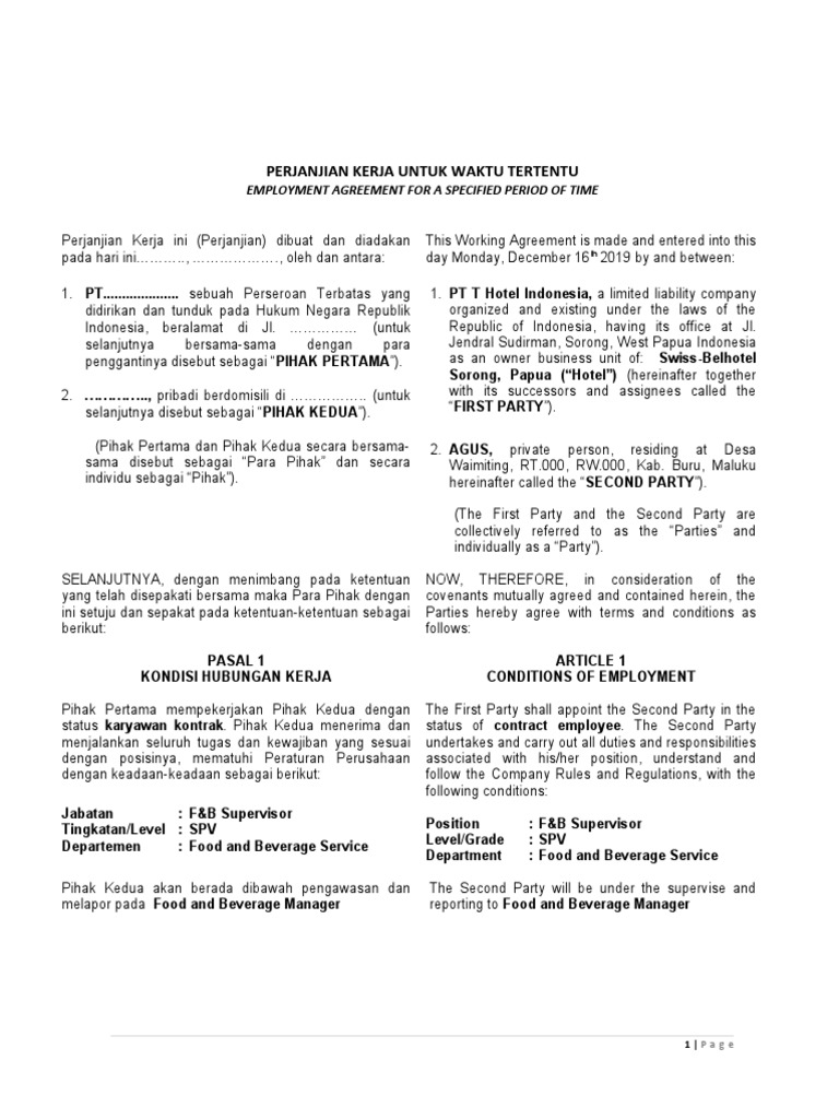 Draft PKWT-PKWTT | PDF