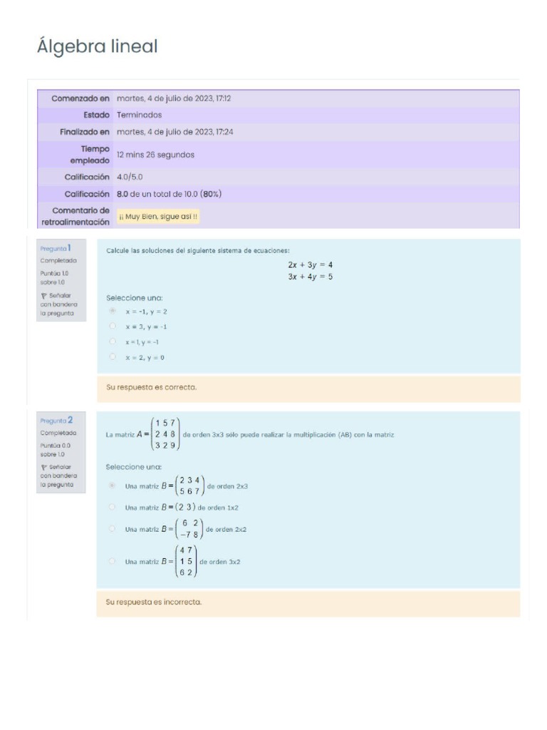 Álgebra Lineal Modalidad de Exámenes Semana 1 | PDF Álgebra Lineal Modalidad de Exámenes Semana 1 | PDF