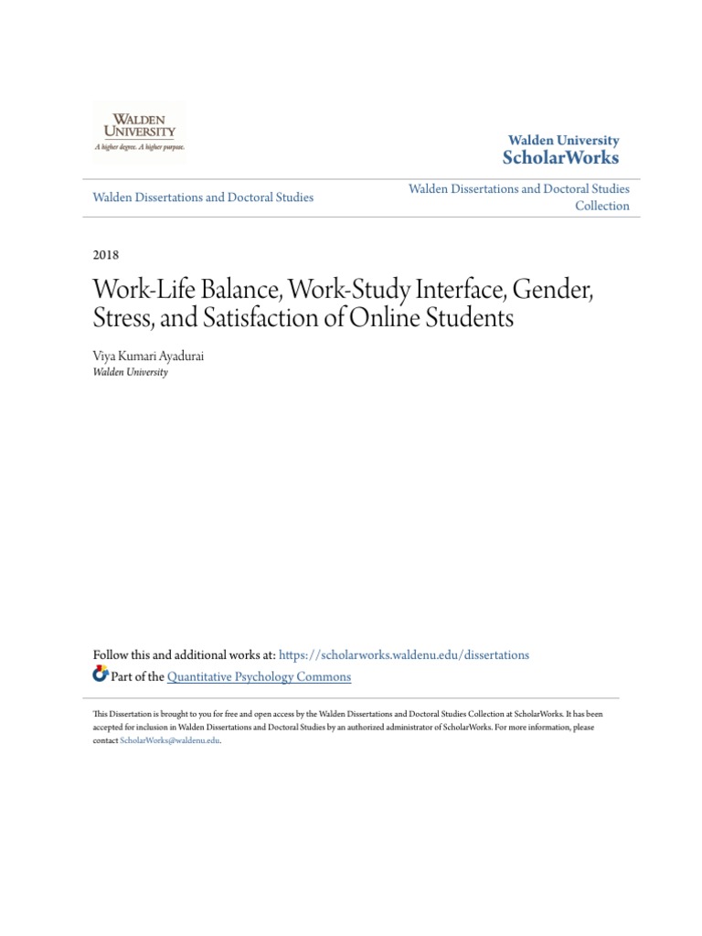 Work-Life Balance Work-Study Interface Gender Stress and Sati | PDF