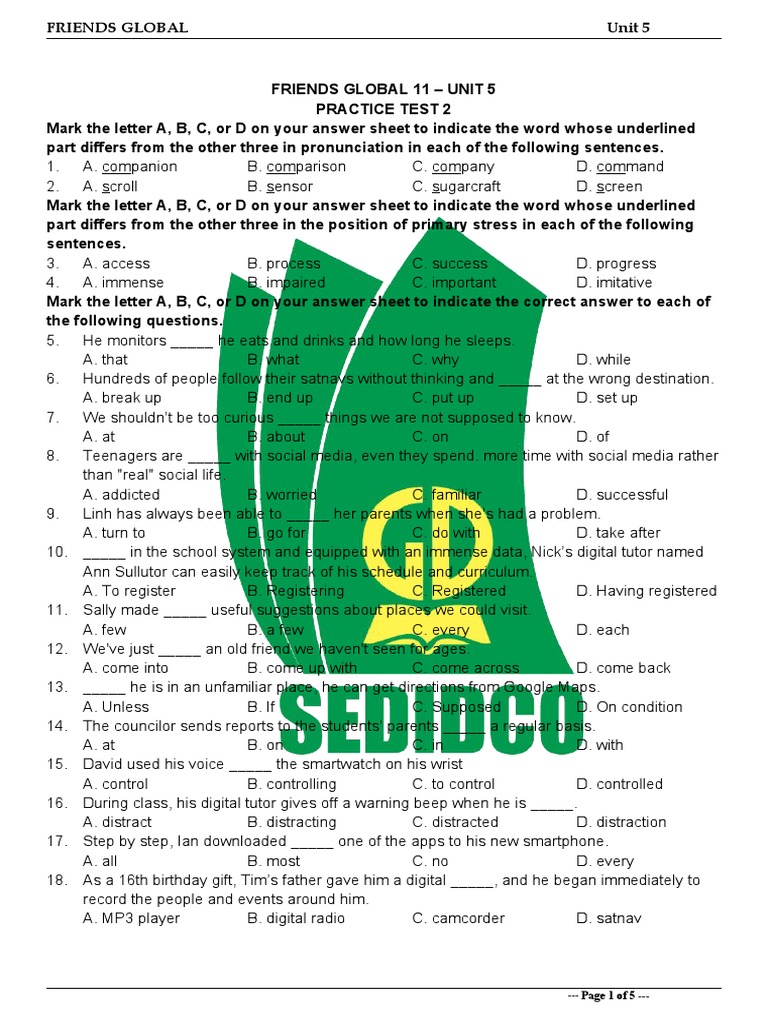 Tieng Anh 11 Friends Global - Unit 5 - Test 2 | PDF | Benjamin Franklin ...