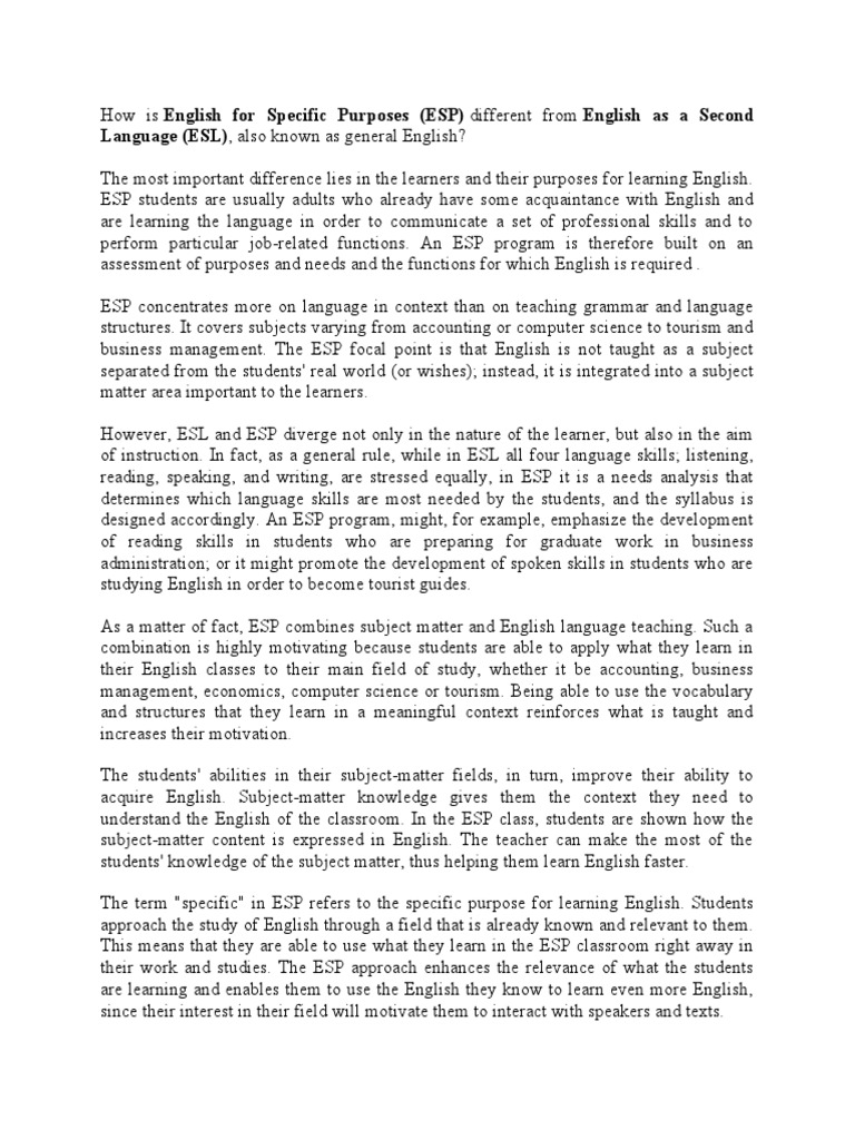 English For Specific Purpose (12.10.2022 | PDF | English As A Second Or ...