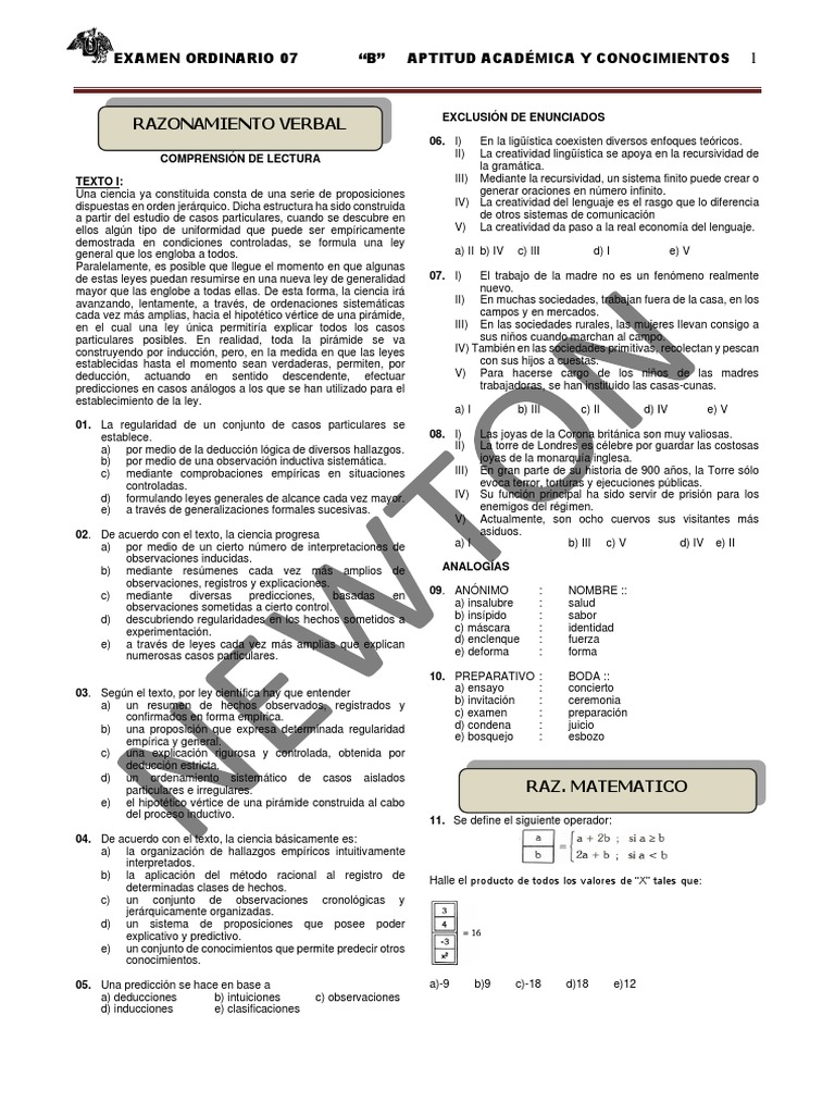 SIMULACRO 07 - ÁREA B | PDF | Razonamiento inductivo | Empirismo