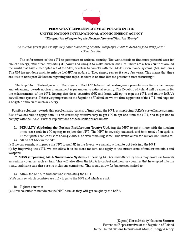 (TOPIC 2) IAEA - Poland - Karen Melody NS - JIS Model United Nations ...