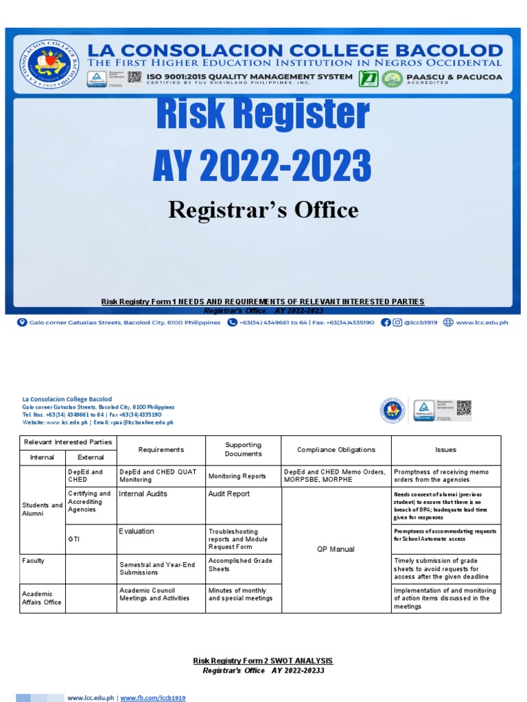 RR Registrar's Office 22-23 | PDF | Risk | Business